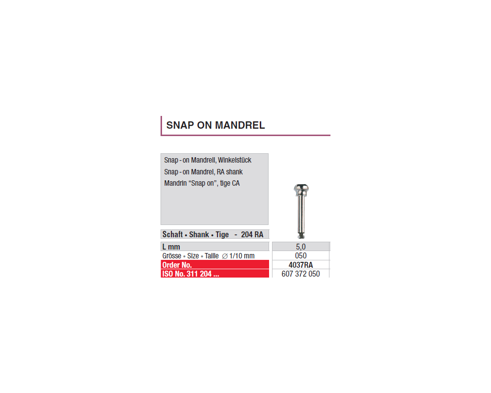 4037RA Edenta Snap-On Mandrel RA (1 pc) | 4037RA | Supply Clinic