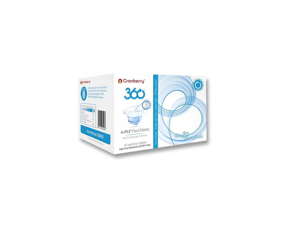 Cranberry 360 Anti-Fog 4-Ply Face Mask, Small/Silver, ASTM Level 3, 40 ...