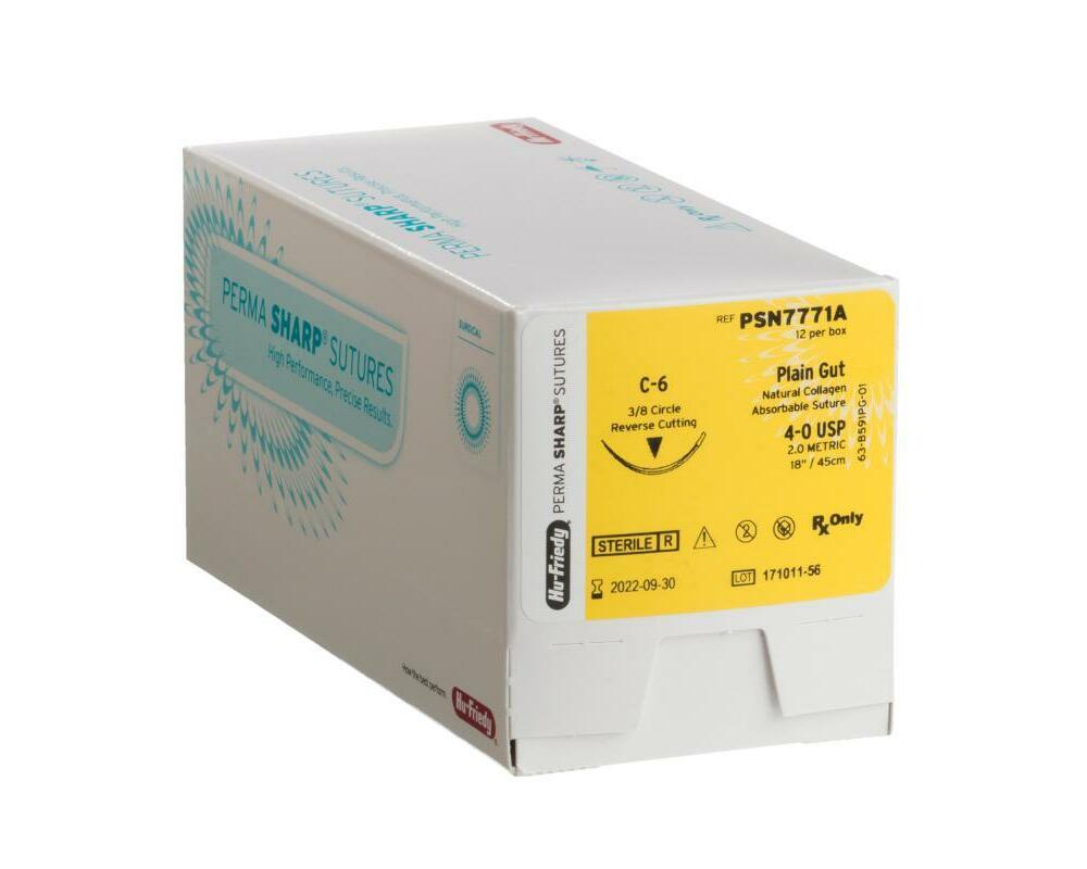 4-0 Plain Gut Suture 27", C-6 Needle 18.7 mm, 3/8 Circle Reverse Cut ...