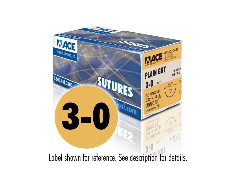 ACE 3-0 Plain Gut Sutures, HS24, 18" | ZG-0006N | Supply Clinic