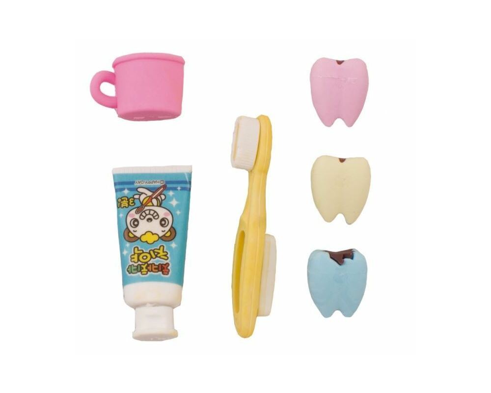 Miniature Erasers - shaped like toothpaste, Brush, Brush Cup and Teeth ...