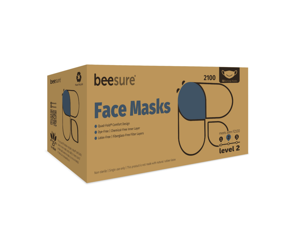 BeeSure Earloop Masks Blue 50/Bx Case Pack 8/Cs ASTM 2 | 2100B-CS ...
