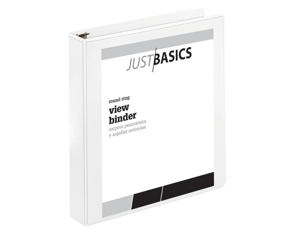 Just Basics Basic View 3-Ring Binder, 1 1/2in Round Rings, White ...