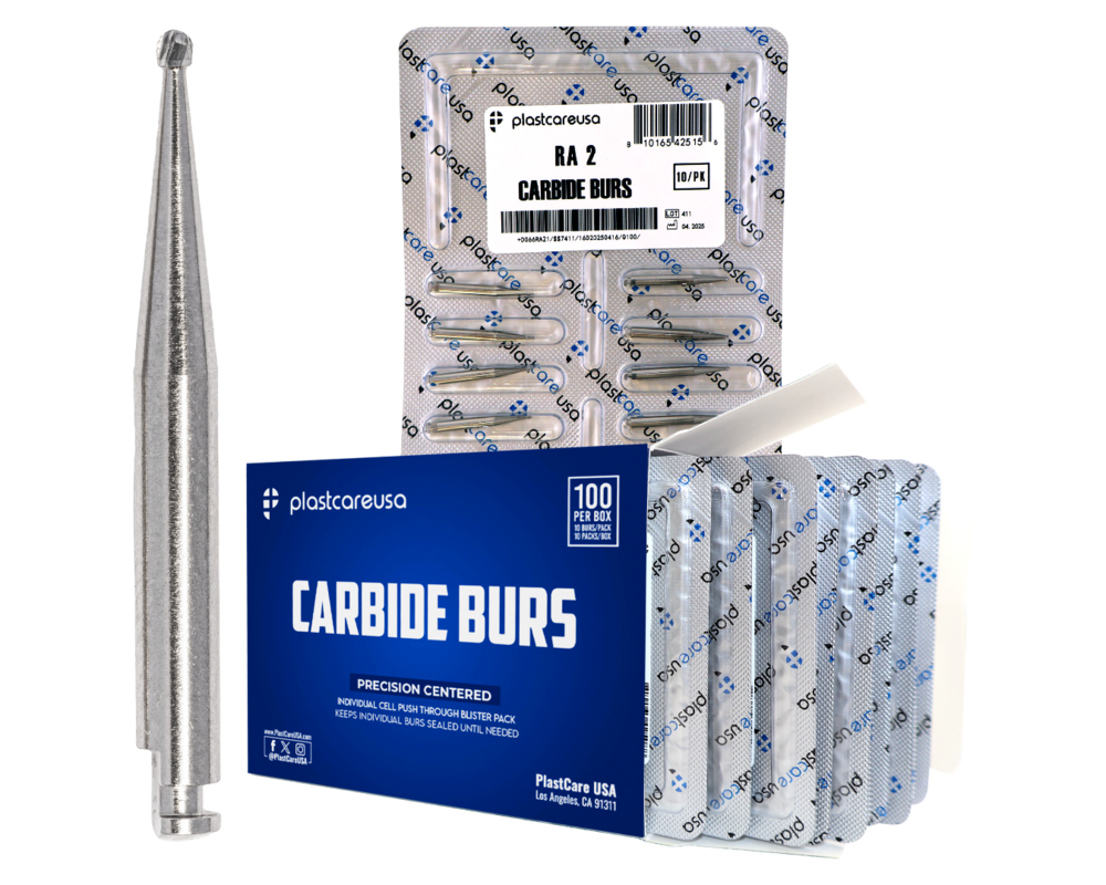 PlastCare USA RA 2 Carbide Burs - 100 Pack (10 Packs of 10) for Slow ...