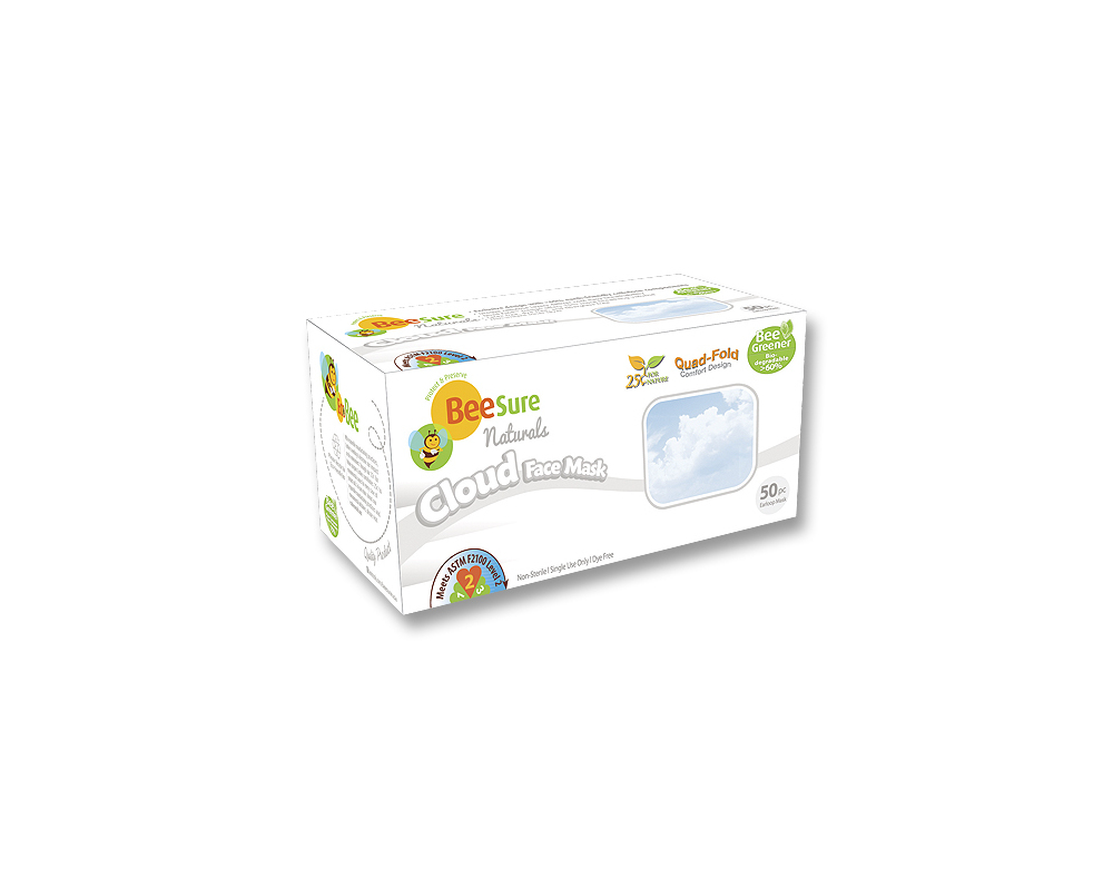 BeeSure Naturals Earloop Mask Cloud White 50/Box | BE2430 | Supply Clinic